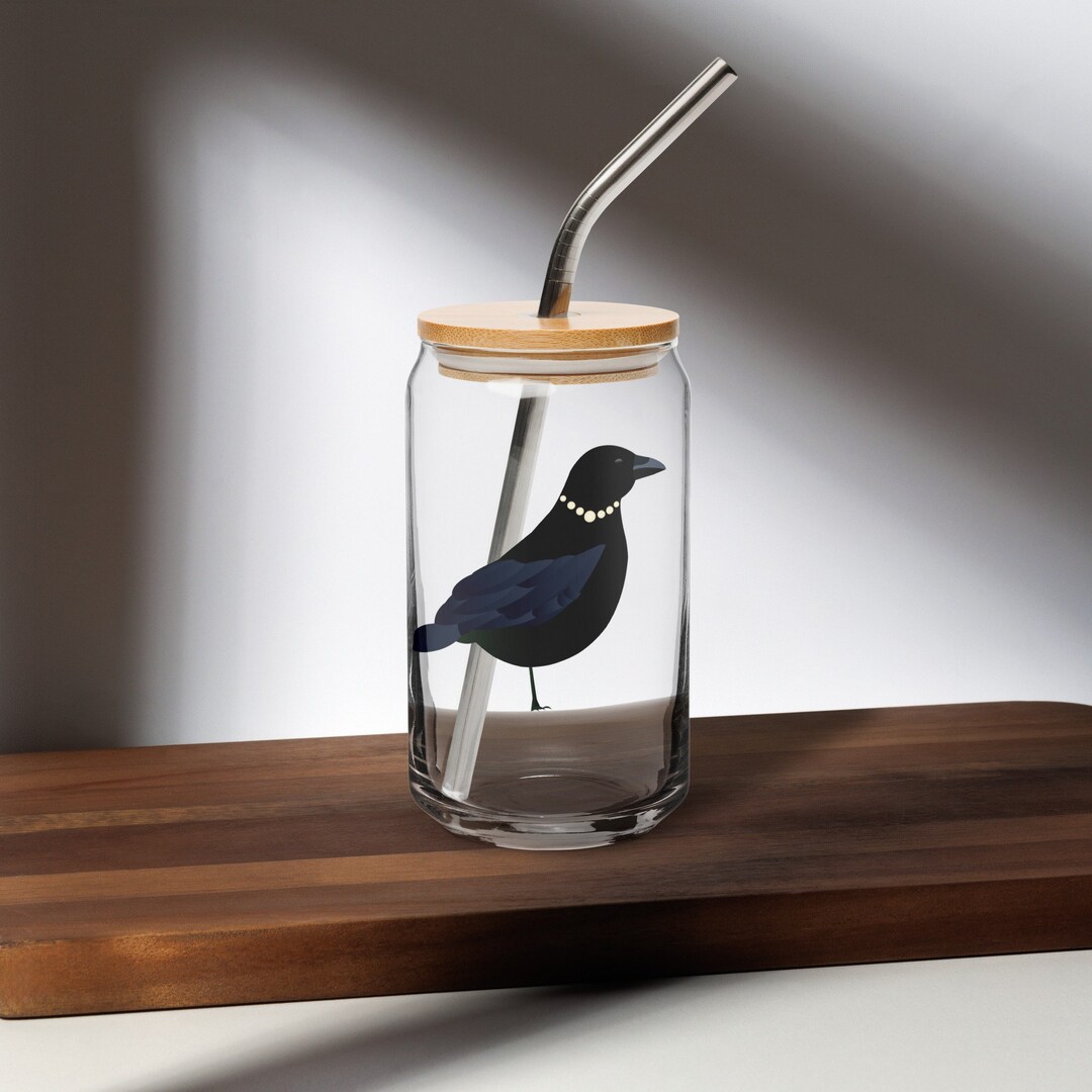 Raven Glass Iced Coffee Cup With Lid & Straw - Bird Lover Gift - Etsy