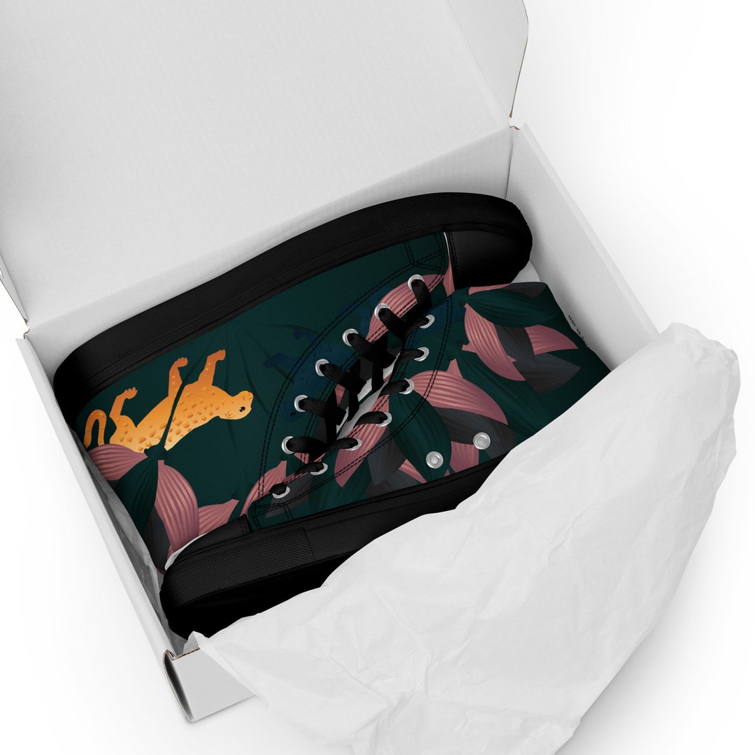 Leopard in Jungle High Top Canvas Shoes | Botanic Pattern Sneakers ...