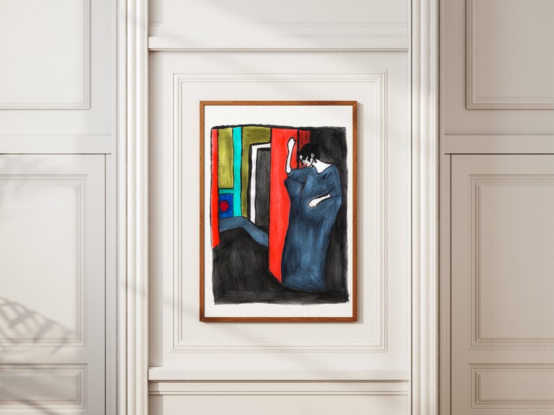 Mysterious Woman Watercolor Print: Hand-drawn Somber Art - Etsy