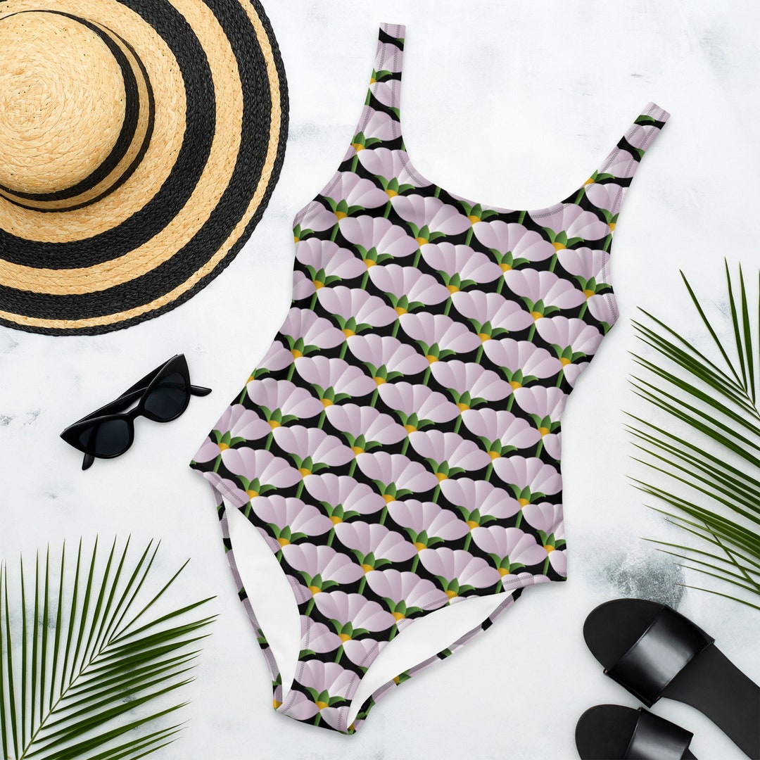 Art Deco Flower Pattern One-piece Swimsuit | Art Deco Swimwear ...