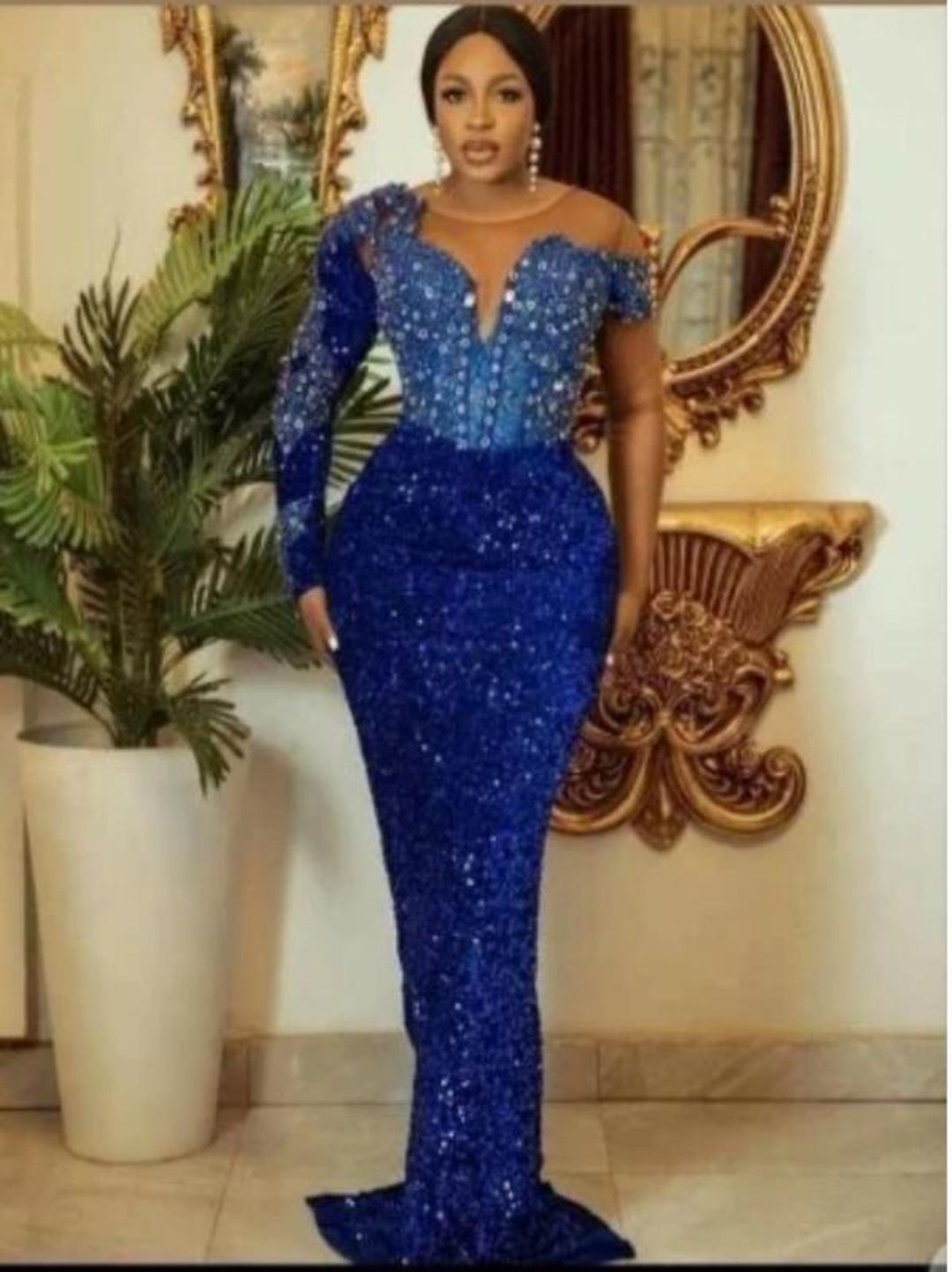 Long Gown Deep Blue Prom Dress With Quality Sequence Material - Etsy