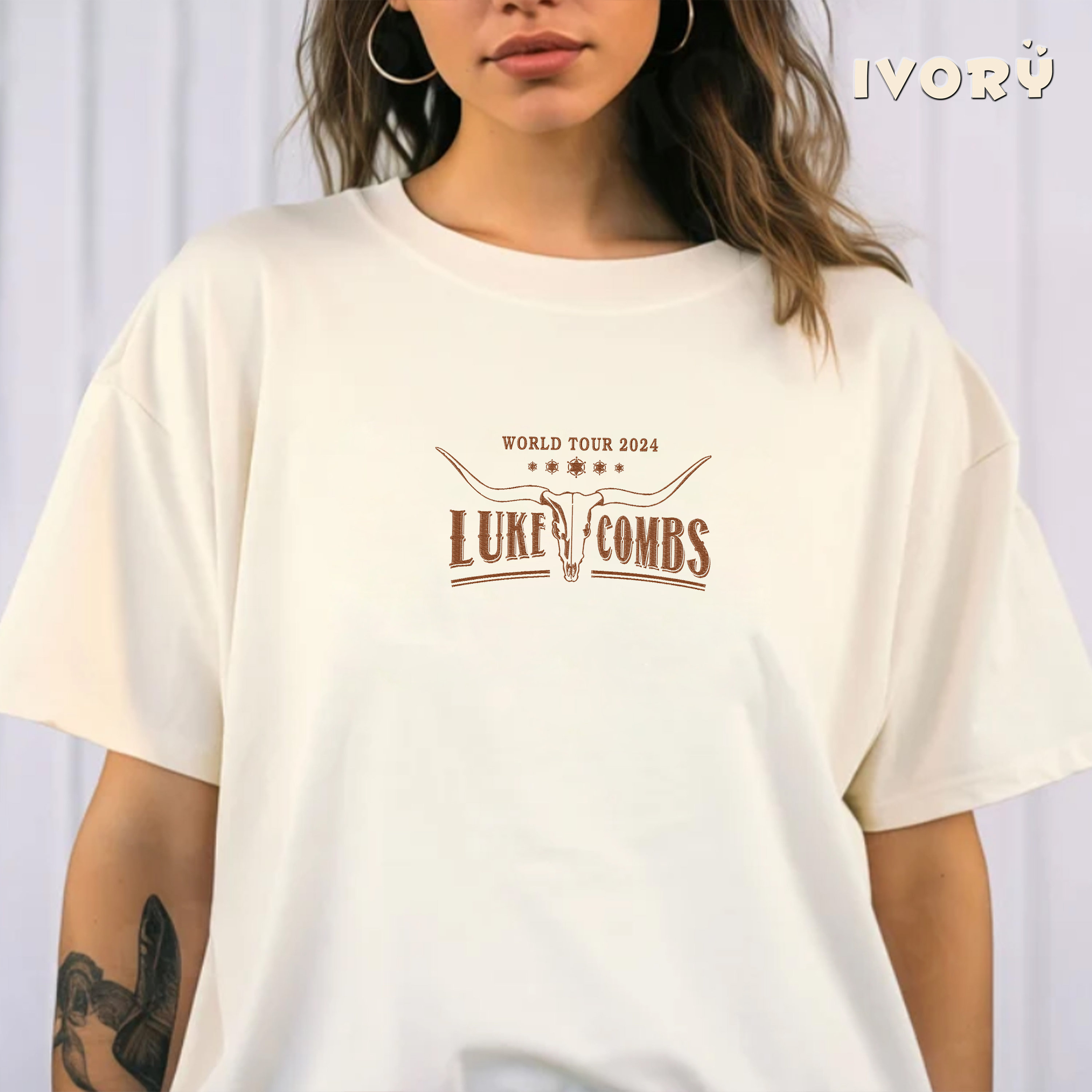 Embroidered Luke Combs World Tour 2024 Sweatshirt, Combs Bullhead ...