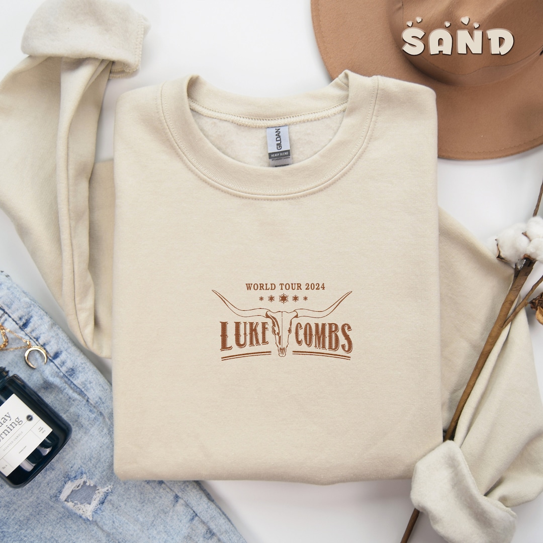 Embroidered Luke Combs World Tour 2024 Sweatshirt, Combs Bullhead ...