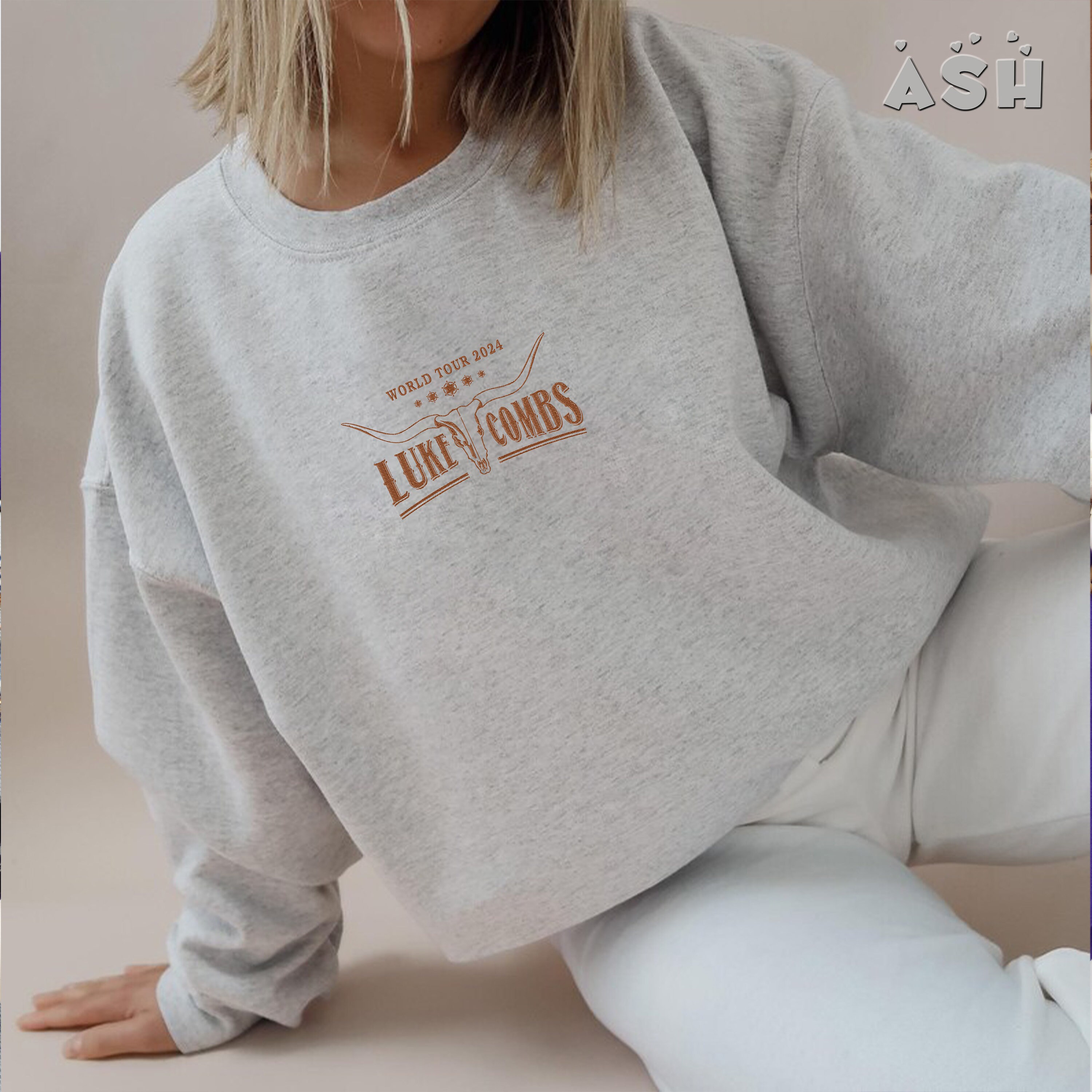 Embroidered Luke Combs World Tour 2024 Sweatshirt, Combs Bullhead ...