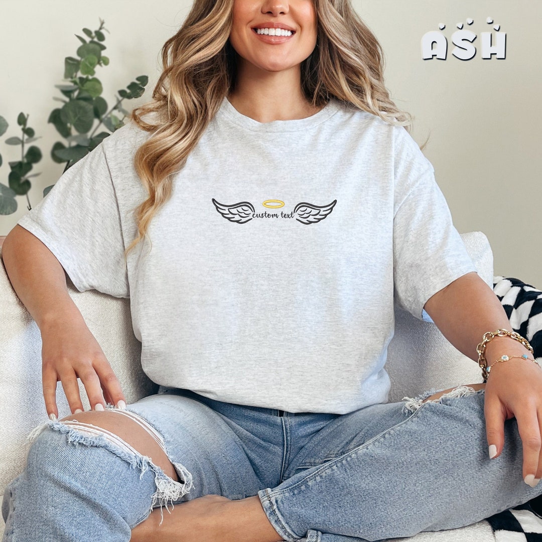 Embroidered Custom Angel Wings Shirt, Angel T-shirt, Angel Halo Shirt ...
