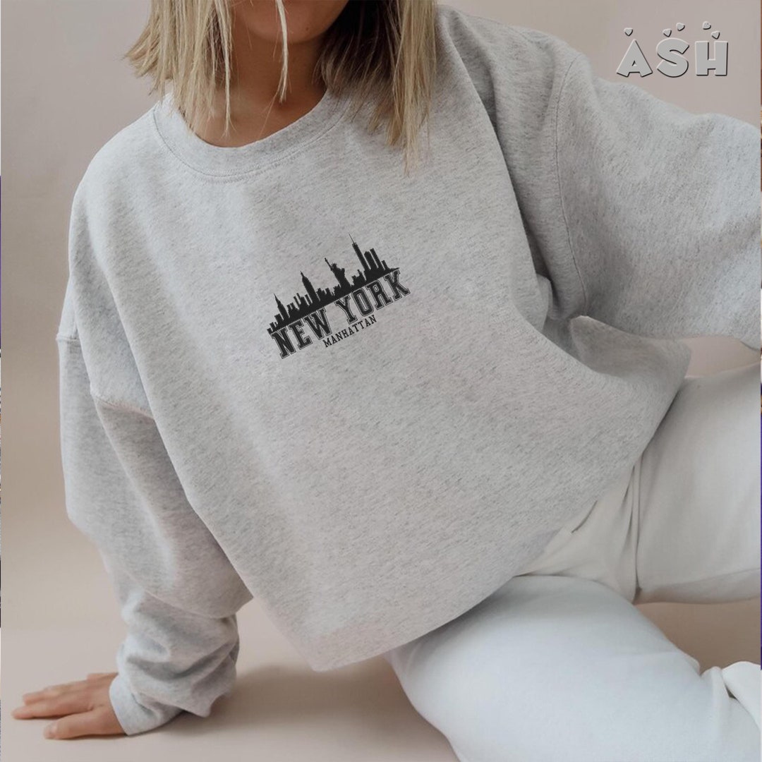 Embroidered New York Manhattan Sweatshirt, NYC Sweatshirt, New Yorker Sweat, New York Trip ...