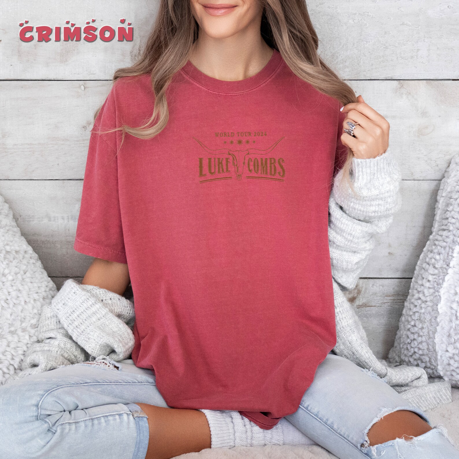 Embroidered Luke Combs World Tour 2024 Sweatshirt, Combs Bullhead ...