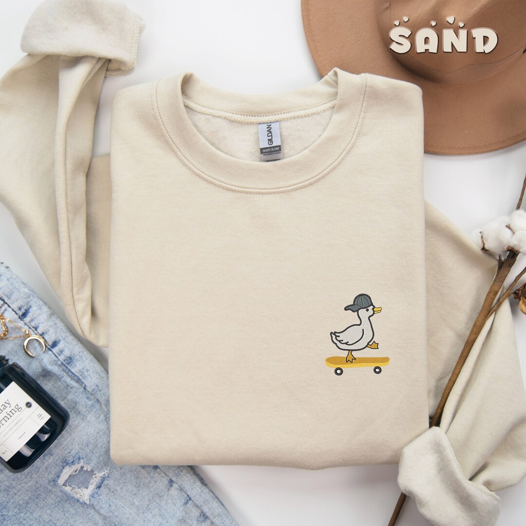 Embroidered Duck Skateboard Sweatshirt, Duck Sweater, Animal Lover ...