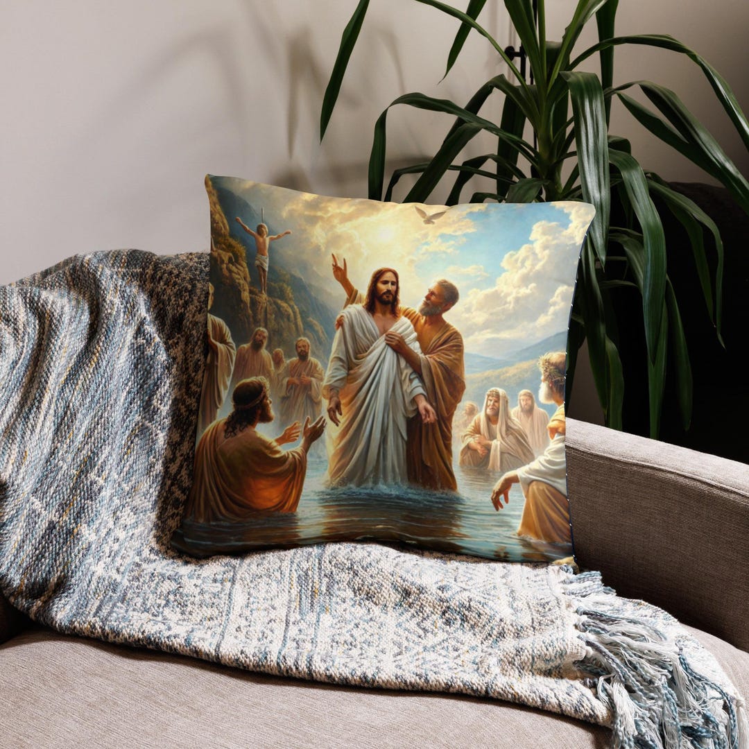Jesus Baptism Art Pillow Religious Decor Christian Home Gift ...