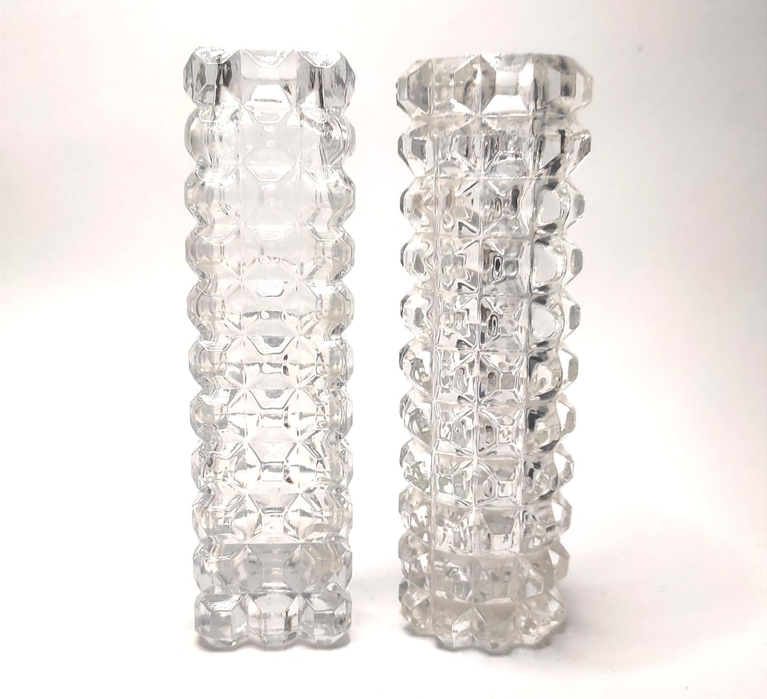 2 Pressed Glass Vases 1974 UV Reactive Pavel Panek Sklo Union Rosice ...