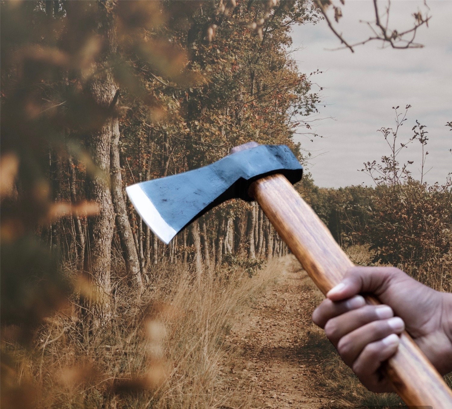 Hand Forged Carbon Steel Axe, Axe Head With Leather Sheath, Bushcraft ...