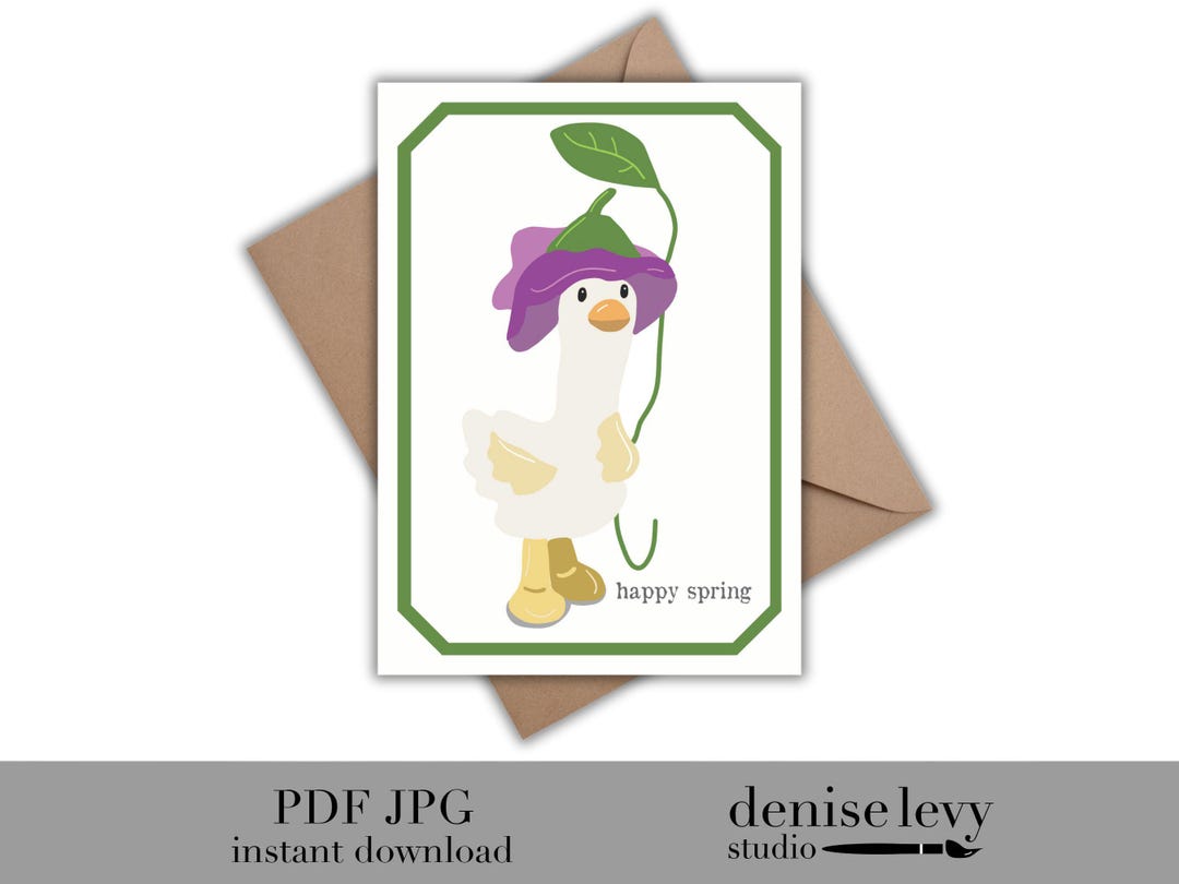 Printable Happy Spring Card, Greeting Card, Duck Card, Easter Greeting ...