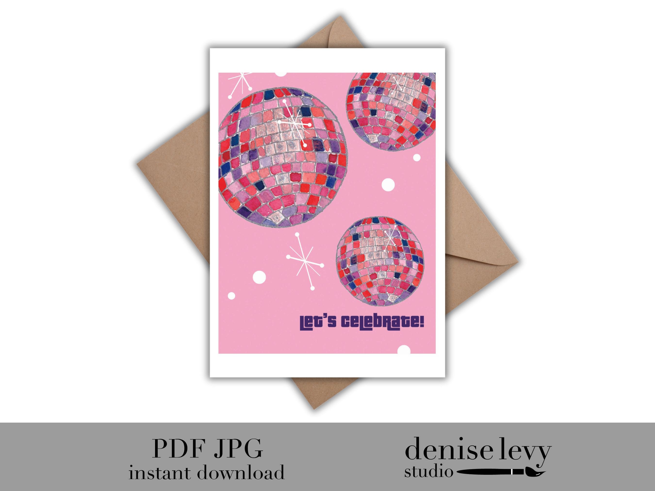 Disco Birthday Card: Watercolor Disco Balls (PDF, JPG) - Etsy