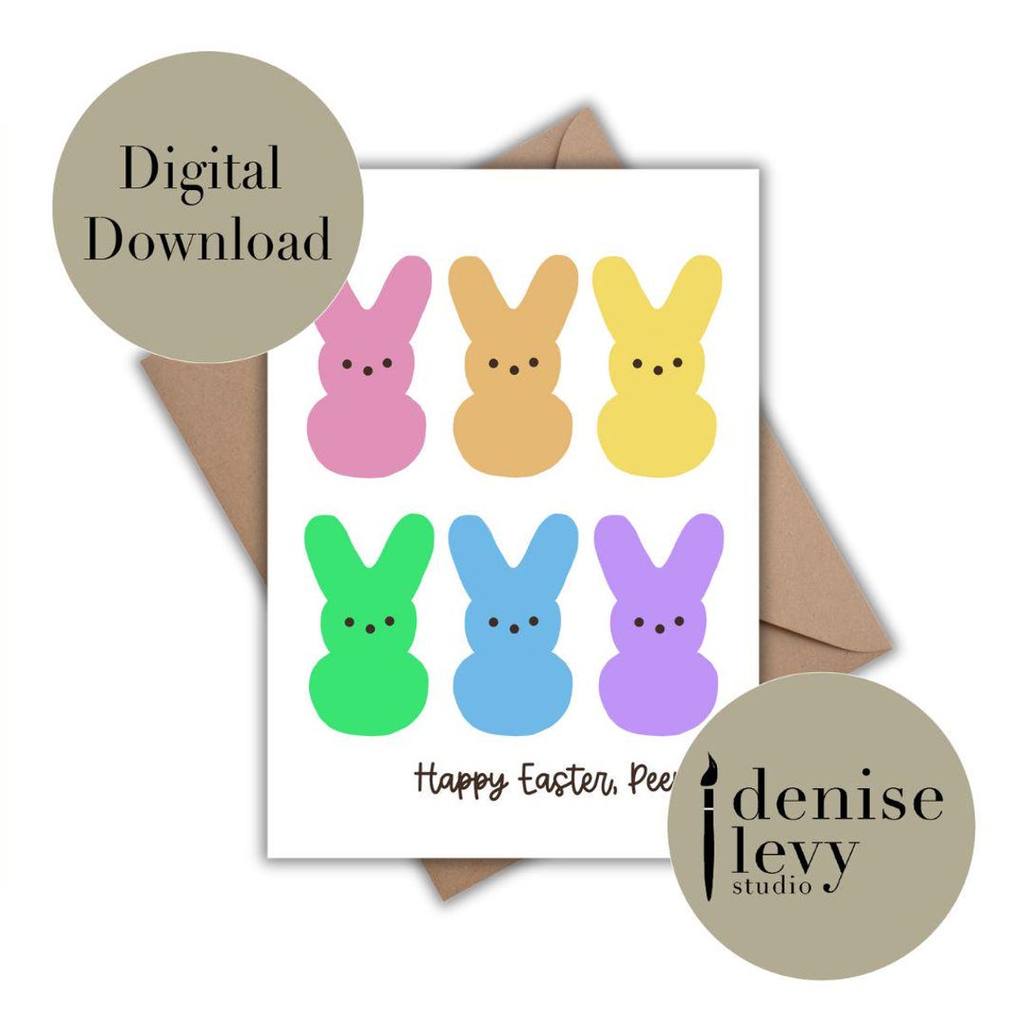 Printable Easter Bunny Peeps Card: Whimsical Spring Greeting (PDF/JPG ...