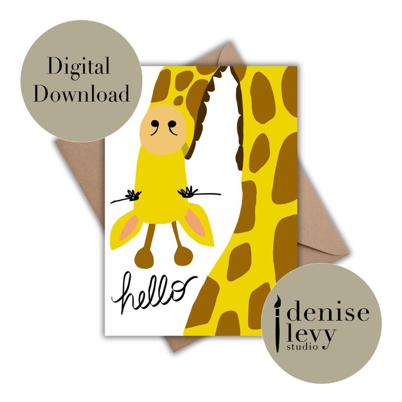 Printable Giraffe Hello Card (instant Download) - Etsy