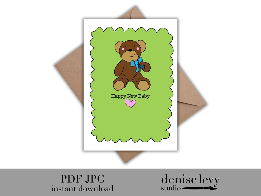 Printable New Baby Card, Teddy Bear Baby Card, Happy New Baby, New Baby ...