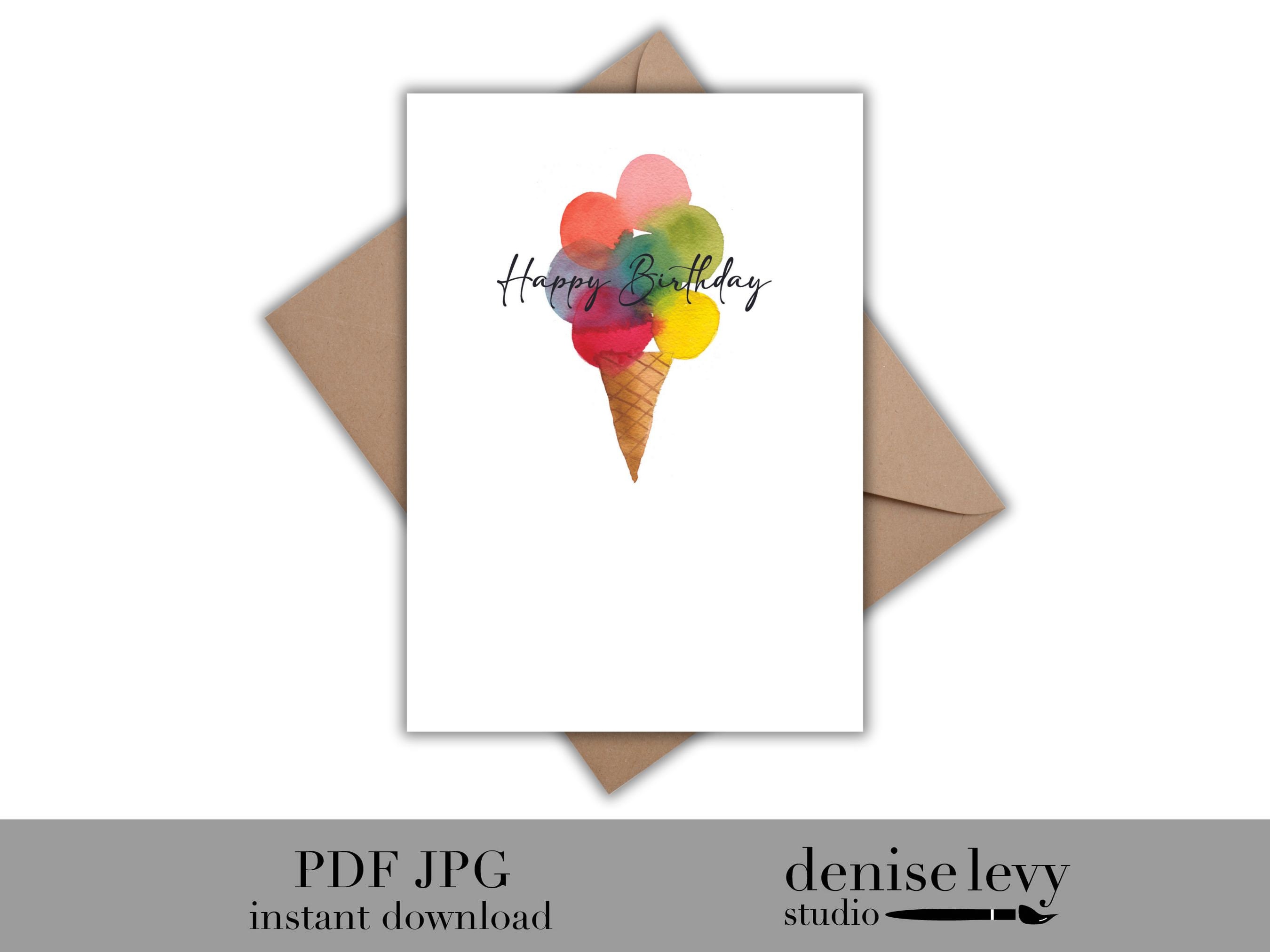 Printable Birthday Card, Ice Cream Cone Birthday Card, Birthday Card ...