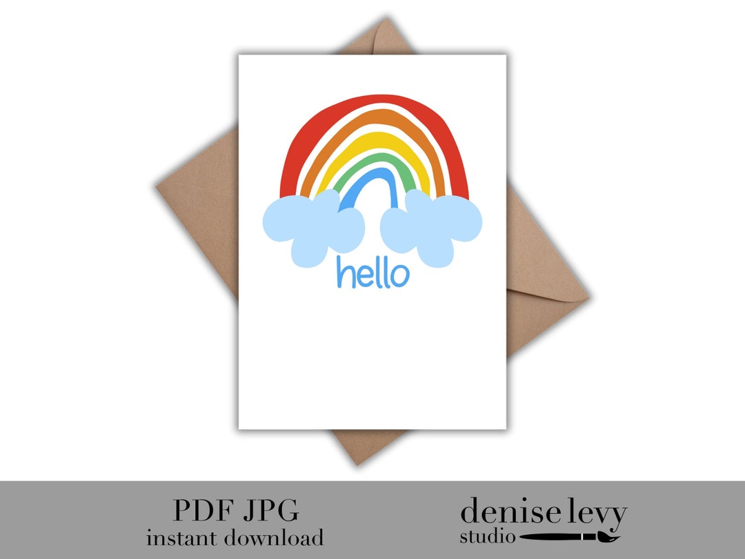 Printable Hello Card, Rainbow Card, Rainbow, Colorful Card, Instant ...