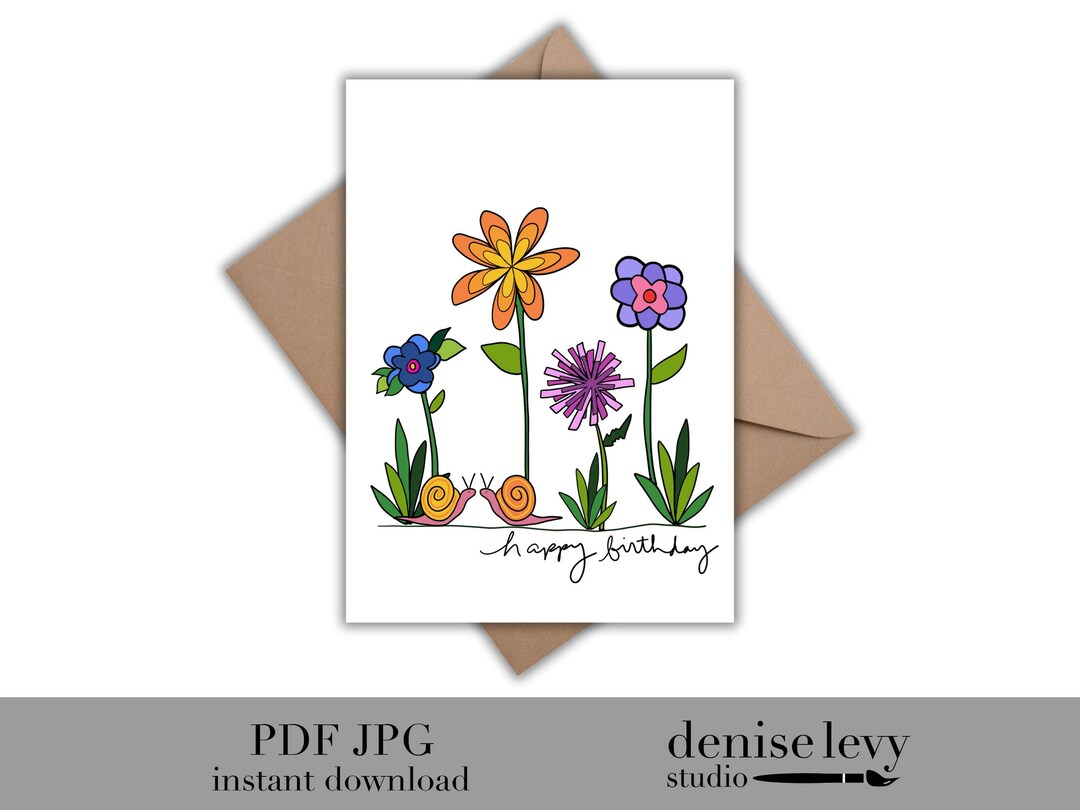 Printable Birthday Card, Birthday Card, Spring Birthday Card, Flowers ...