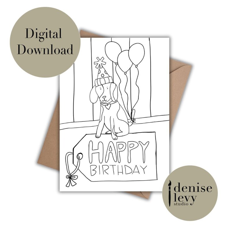 Printable Birthday Card: Color Your Own Dog Design (PDF/JPG) - Etsy