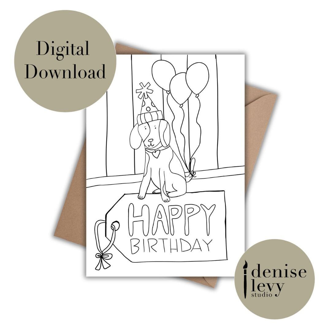 Printable Birthday Card: Color Your Own Dog Design (PDF/JPG) - Etsy