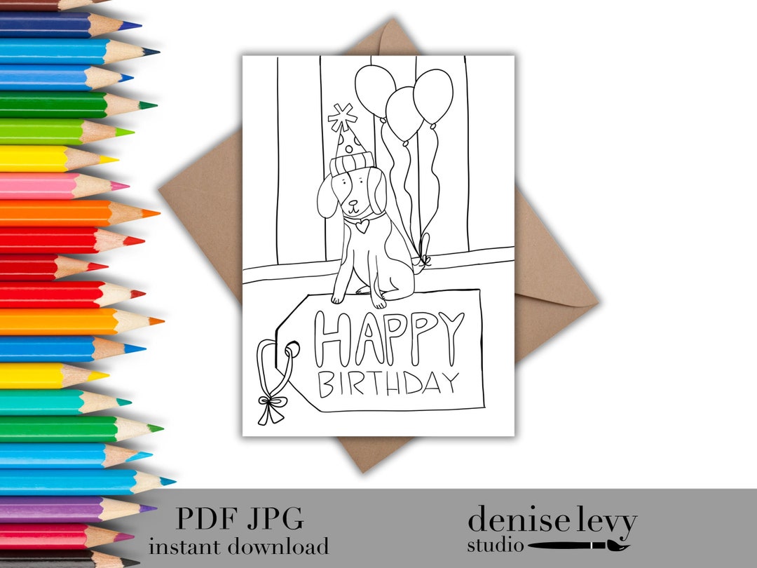 Printable Birthday Coloring Card, Birthday Card, Color Your Own Card ...