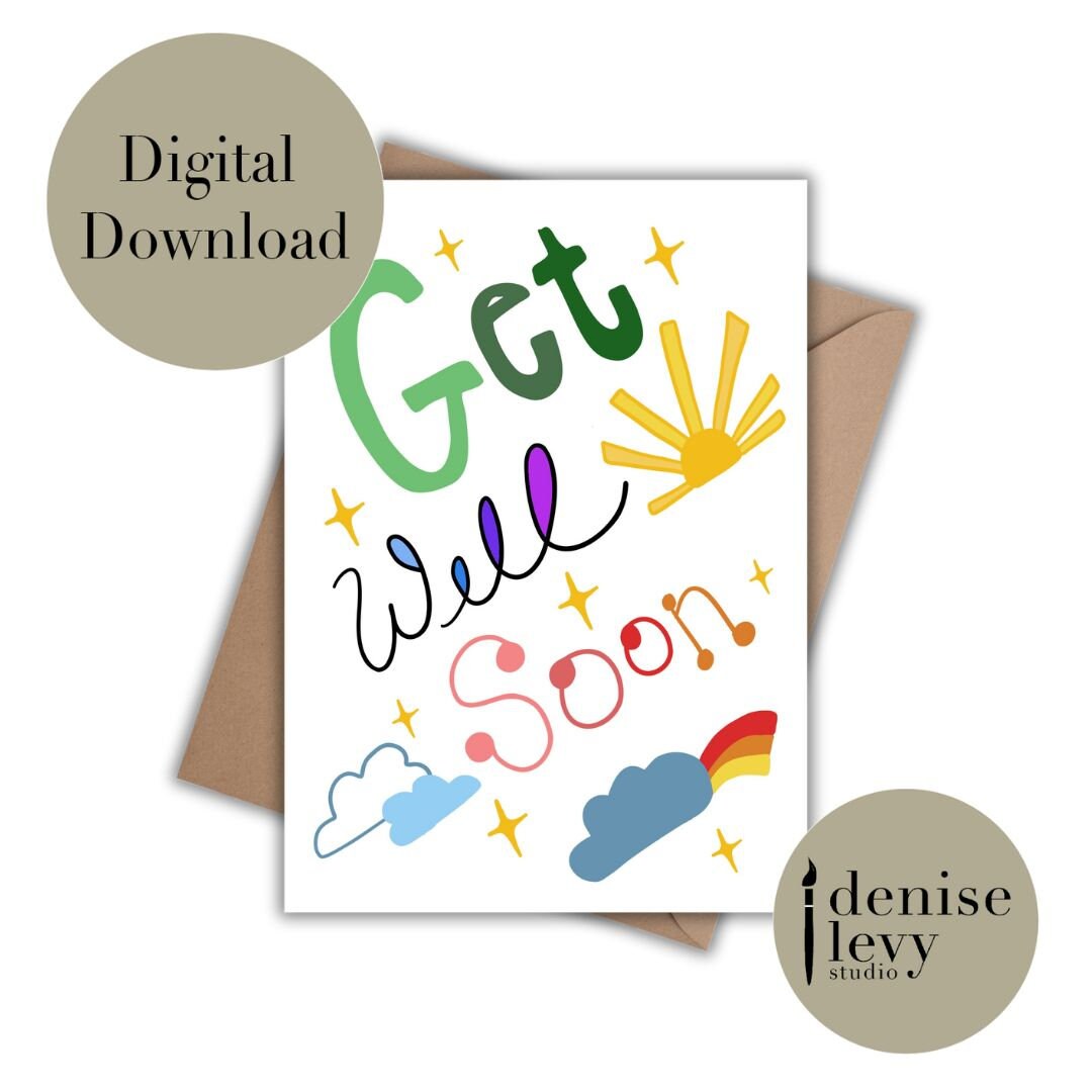 Printable Get Well Soon Card, Get Well Card, Cute, Rainbow, Colorful ...
