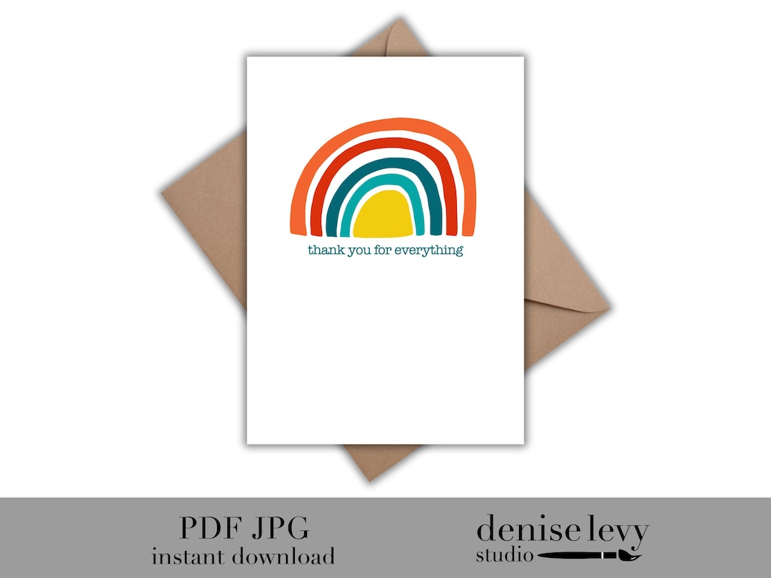 Printable Thank You Card, Rainbow Thank You, Rainbow, Thanks for ...