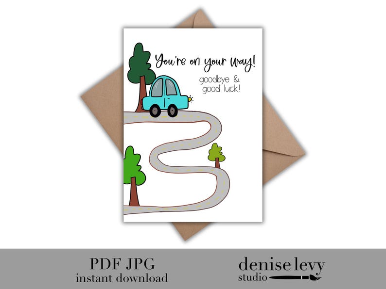 Whimsical Goodbye Card: Car Illustration (digital Download) - Etsy