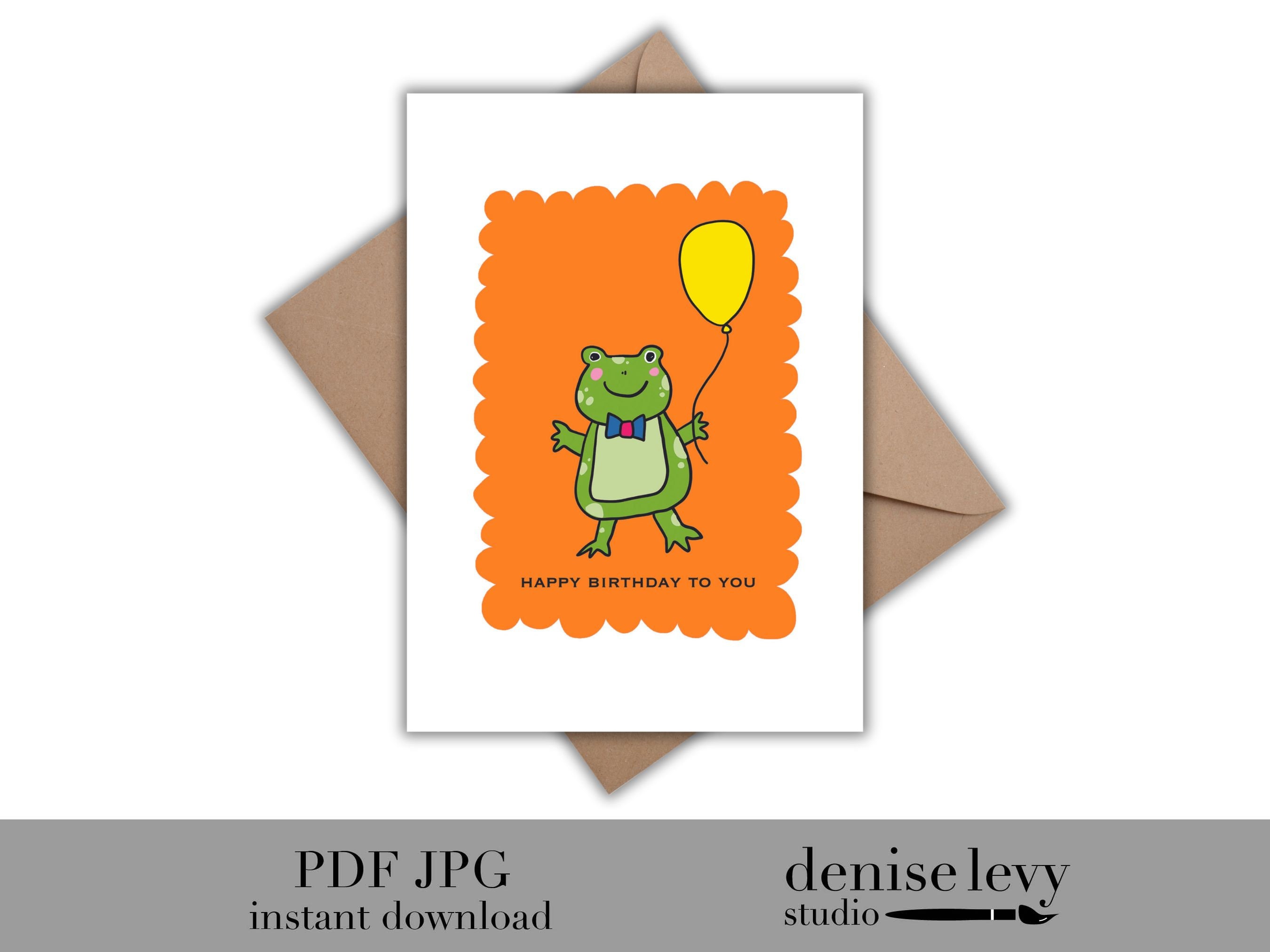 Printable Birthday Card, Birthday Card, Frog Birthday Card, Whimsical ...