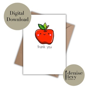 Printable Thank You Card, Apple Card, Teacher Thank You Card, Instant ...
