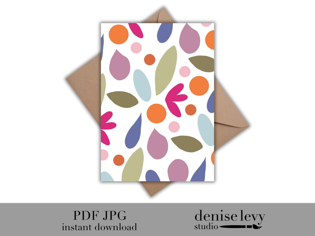 Printable Abstract Floral Card, Colorful Pattern, Greeting Card ...