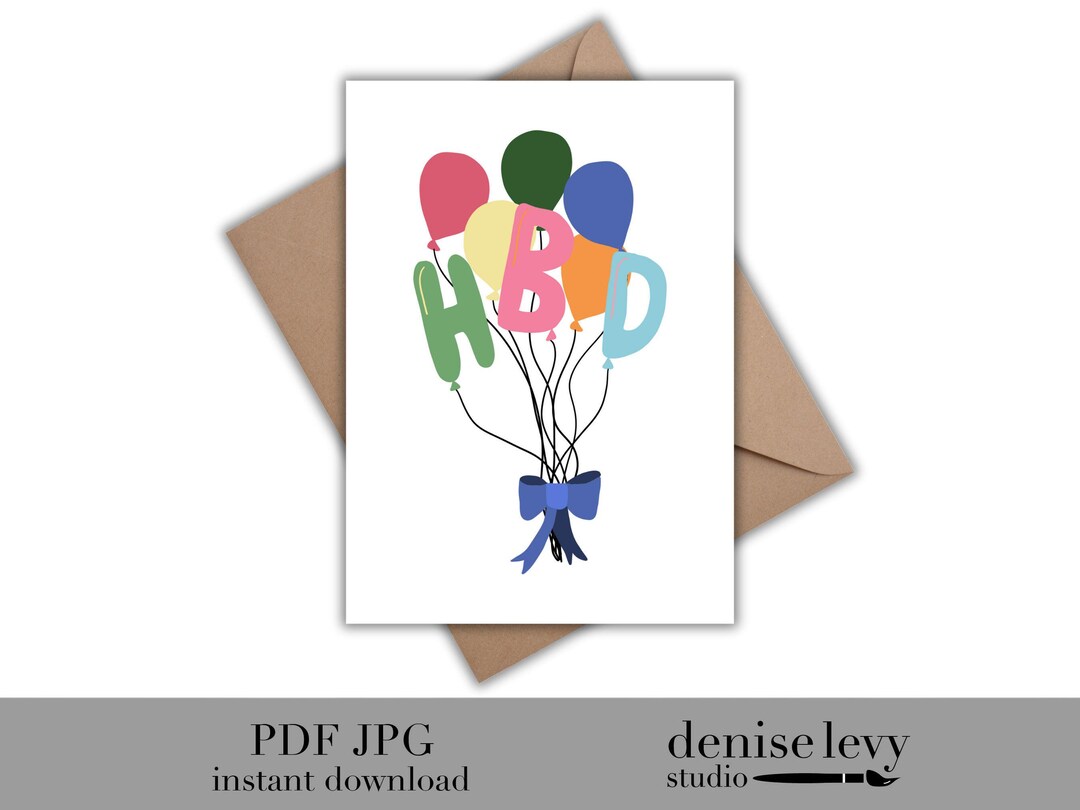 Printable Birthday Card, Birthday Balloons Card, Birthday Card, HBD ...