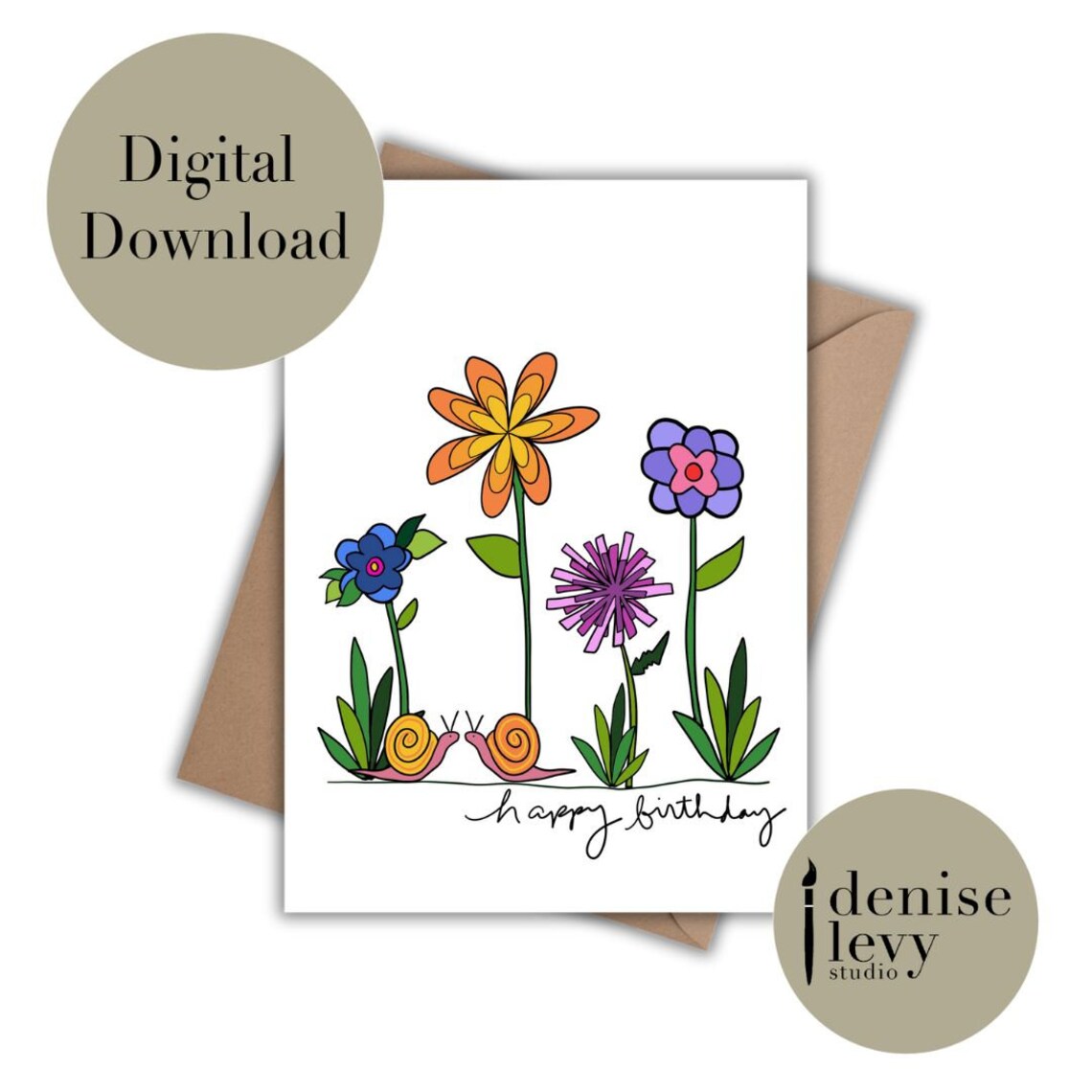 Printable Birthday Card, Birthday Card, Snail Birthday Card, Whimsical ...