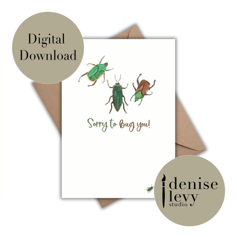 Printable Sorry to Bug You Card, Instant Download, Beetles Greeting ...