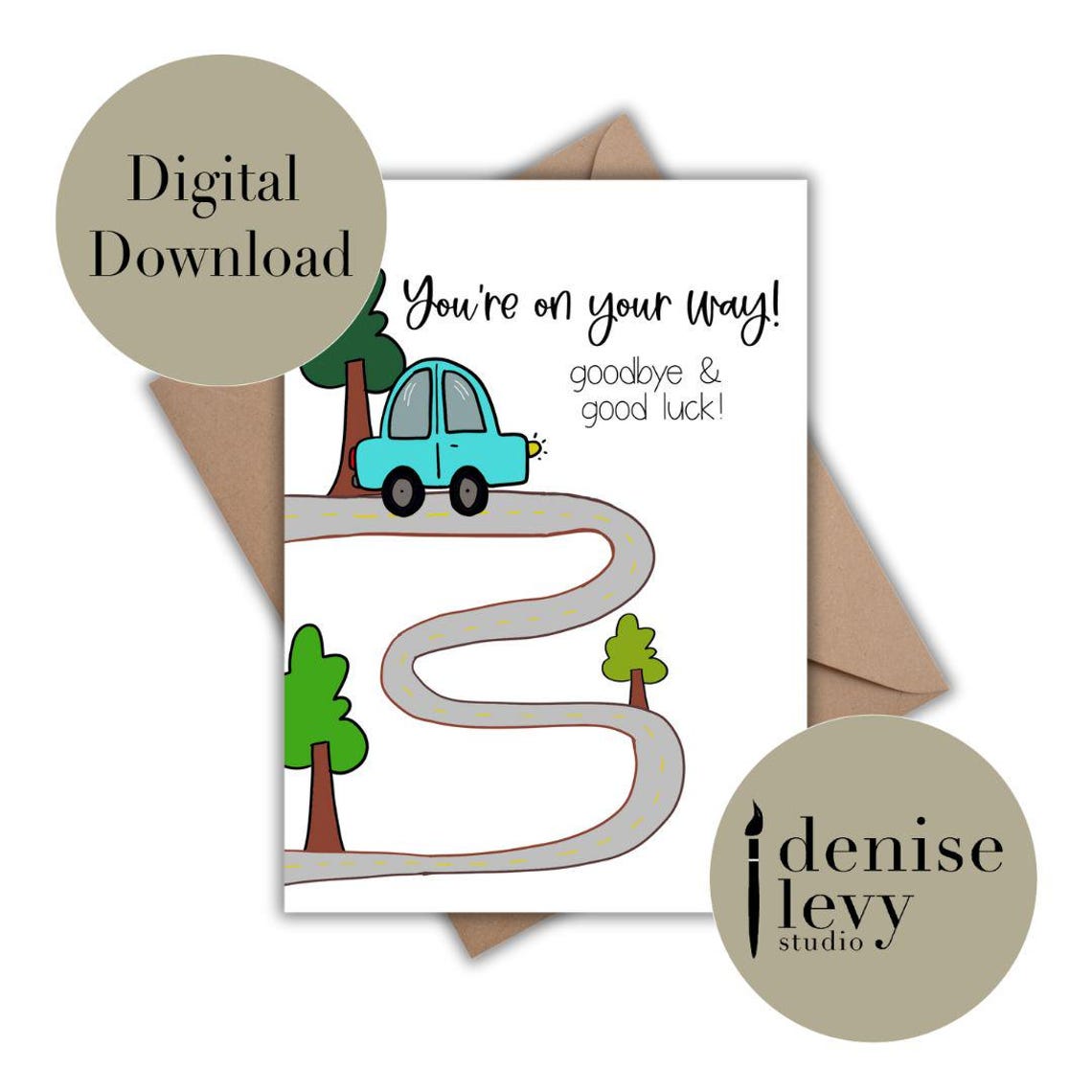 Whimsical Goodbye Card: Car Illustration (digital Download) - Etsy