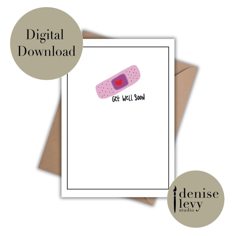 Printable Get Well Soon Card, Get Well Card, Cute, Bandaid Card ...