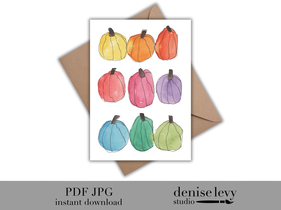 Printable Rainbow Pumpkins Card, Greeting Card, Autumn Greetings ...