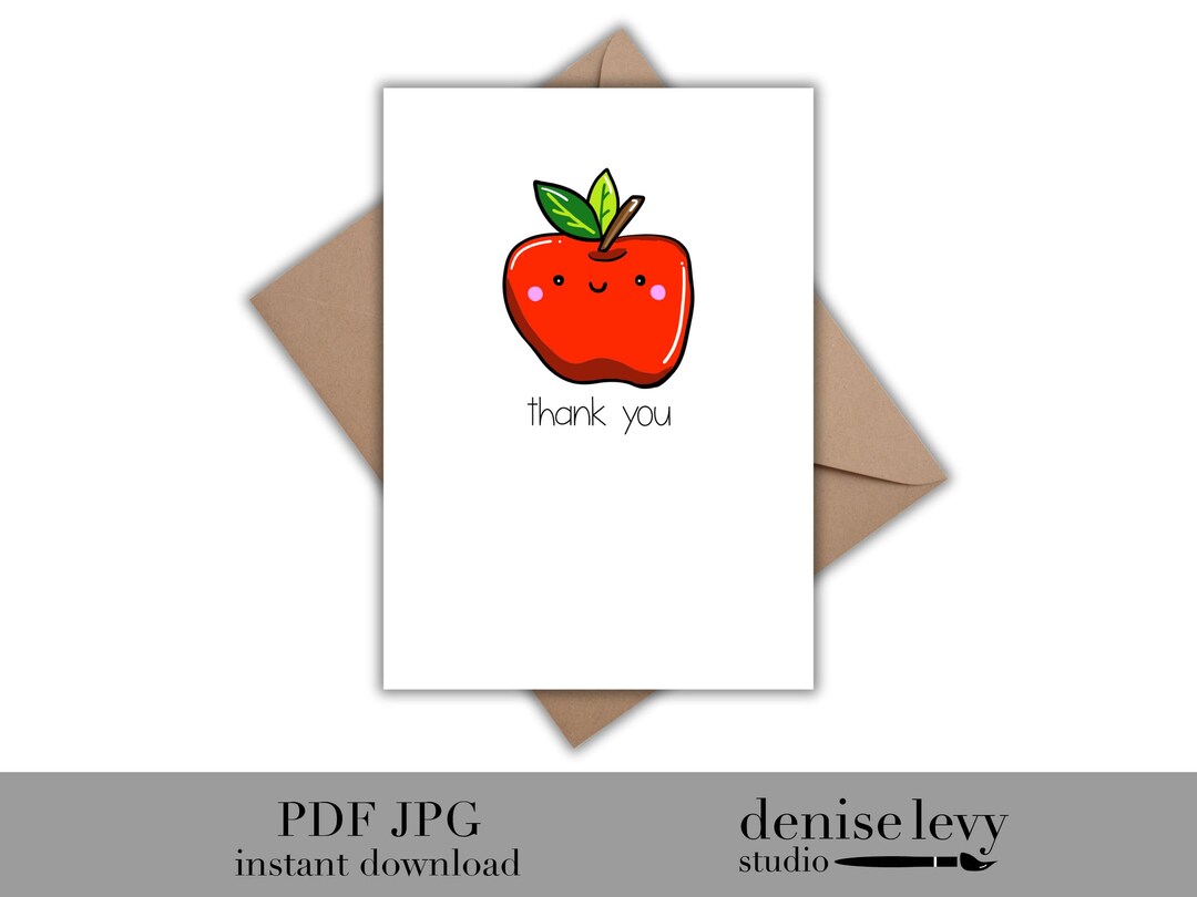 Printable Thank You Card, Apple Card, Teacher Thank You Card, Instant ...