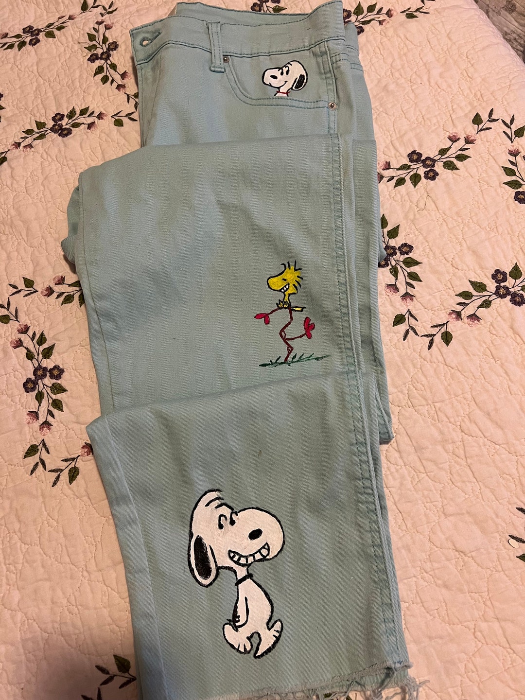 Snoopy and Woodstock Hand Painted Women’s Jeans - Etsy