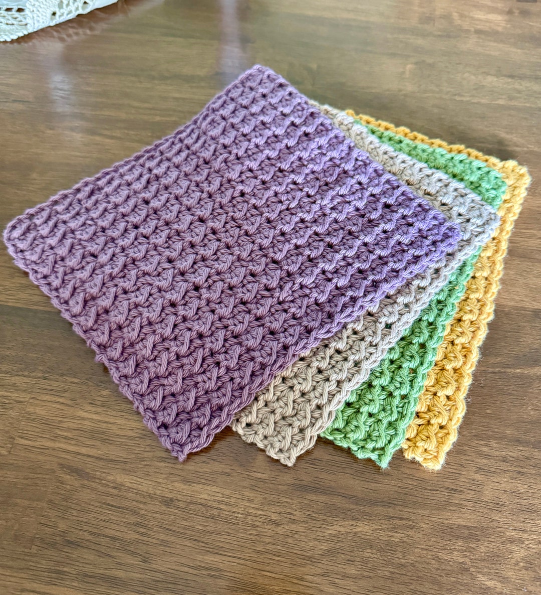 Crochet Set of Four Dish Cloths, Dish Rags, 100% Cotton Kitchen Cloths ...