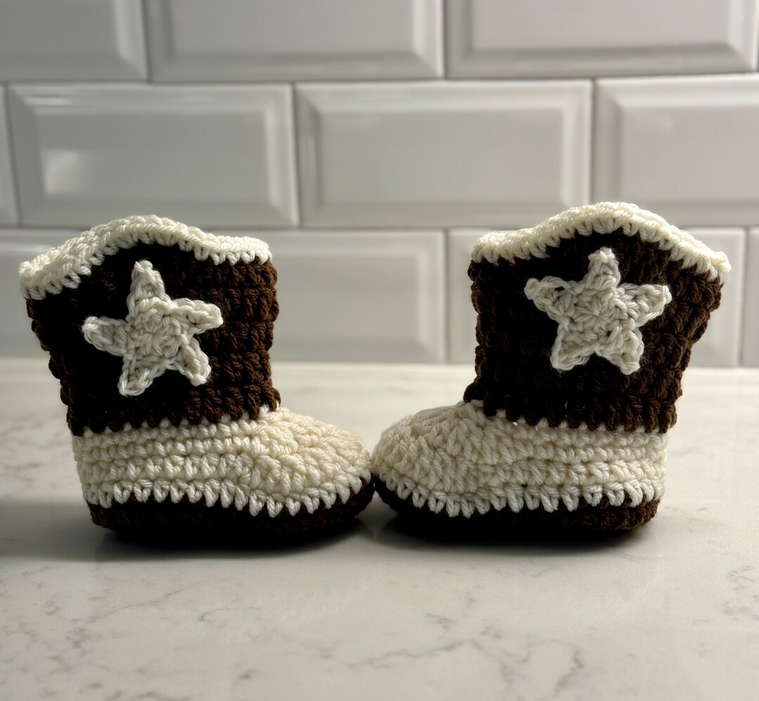 Baby Cowboy Boots, Baby Booties, Crochet Baby Boots, Brown and Tan Baby ...