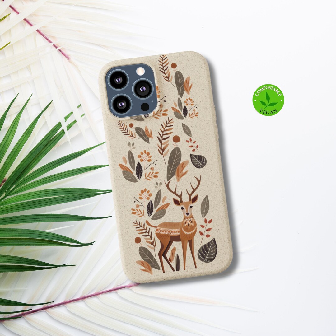Bamboo Phone Case, Boho Deer, Sustainable Mobile Cover, iPhone 15 14 13 ...