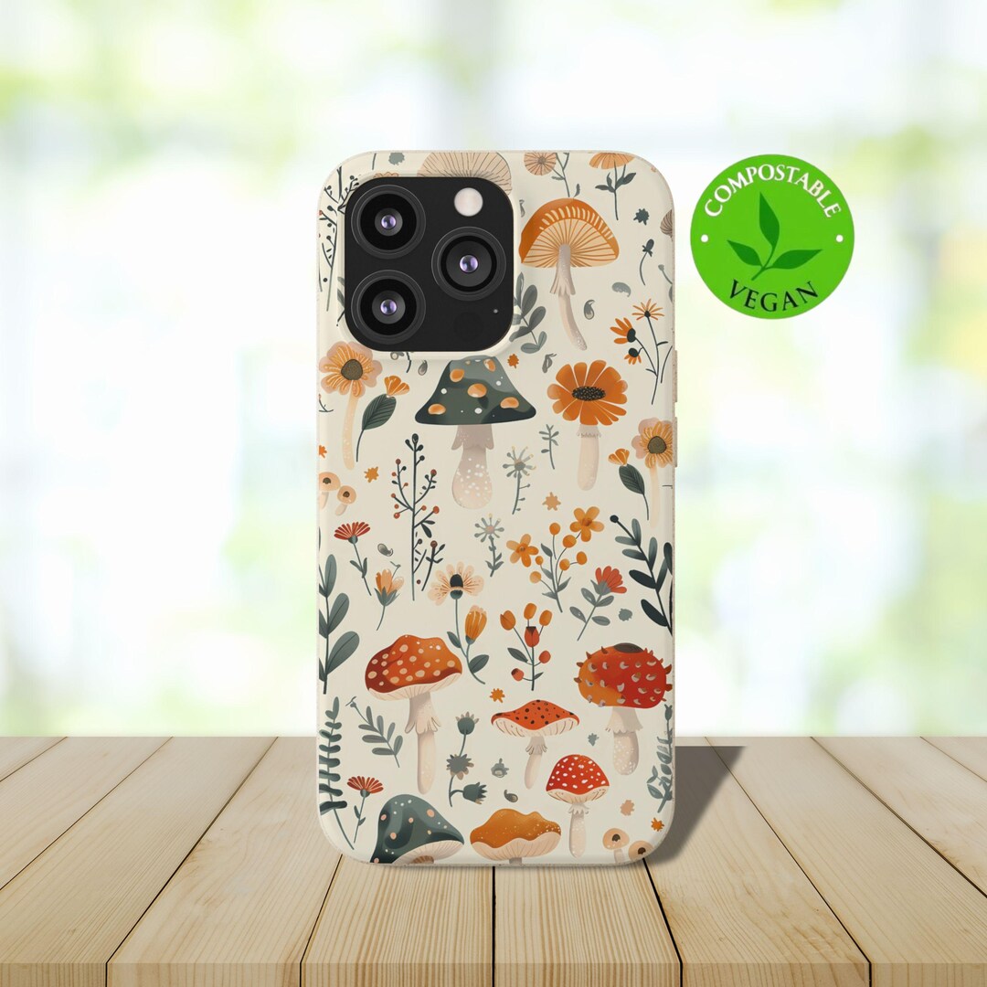 Sustainable Phone Case, Mushroom Design, Bamboo Mobile Cover, Iphone ...