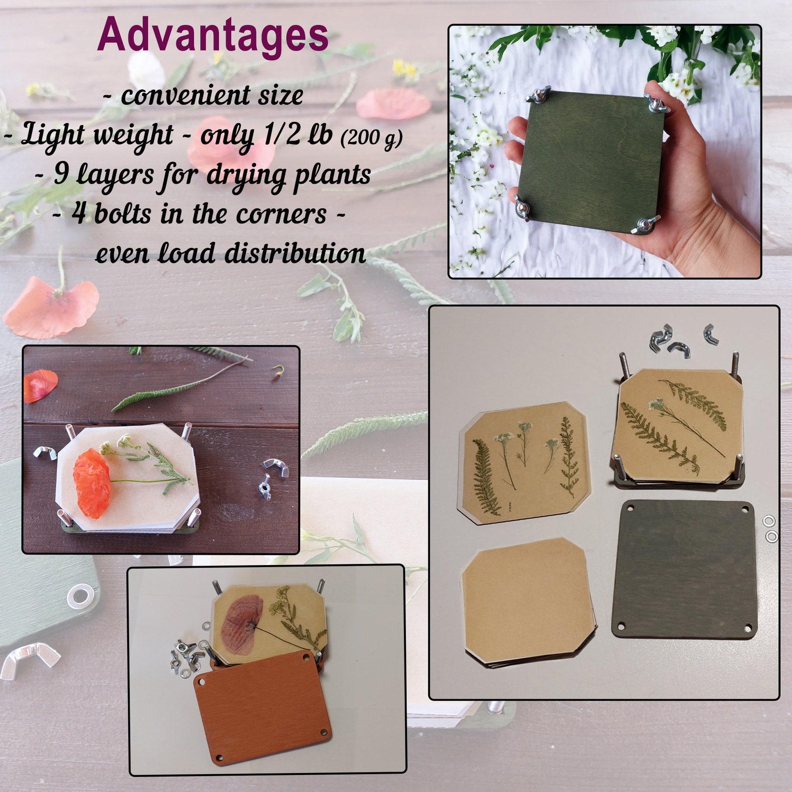 Flower Pocket Press With Floral Pattern Engraving, Birthday Gift, Mini ...