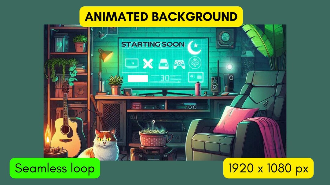 Virtual Animated Background Game Twitch Overlay Loop Vtuber Background ...