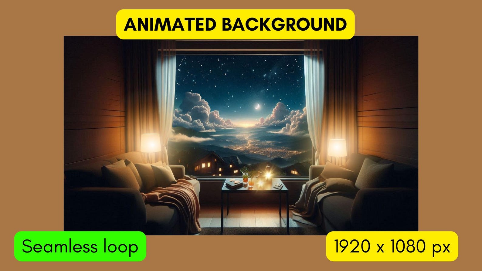 Animated Virtual Background Night City Twitch Overlay Looping Vtuber ...