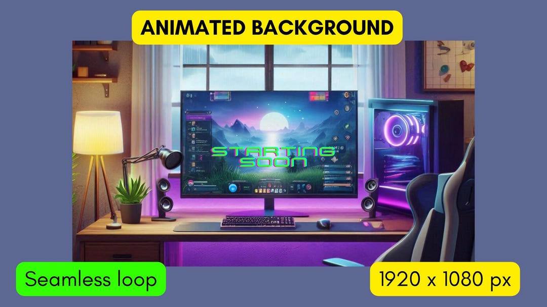 Virtual Animated Background Game Night Twitch Overlay Loop Vtuber ...
