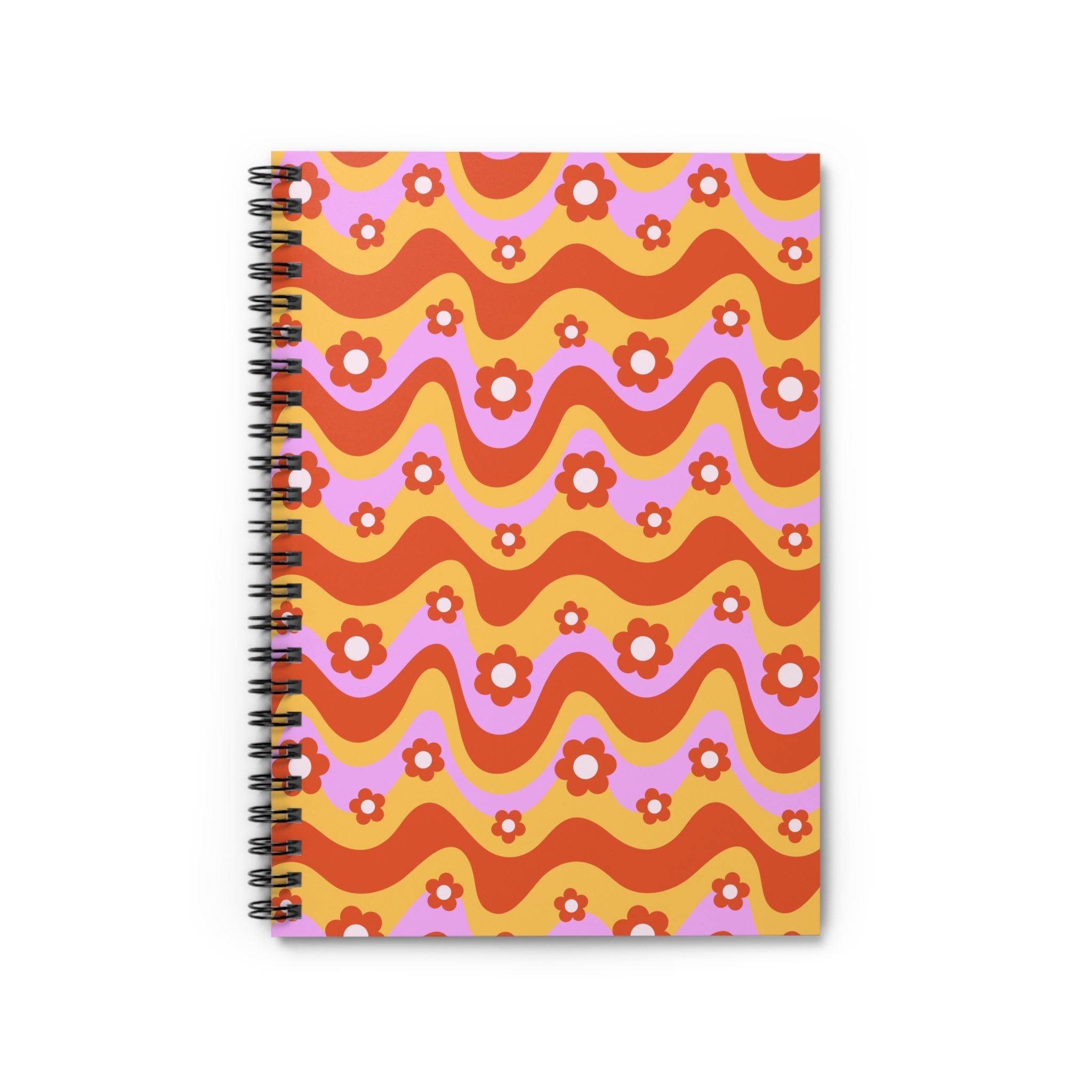 Retro Groovy Floral Journal Notebook Lined Flower Journal Large Spiral ...