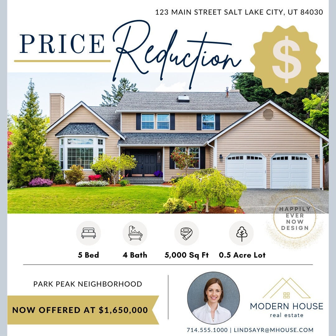 Real Estate Marketing Template Instagram Post Price Reduction - Etsy